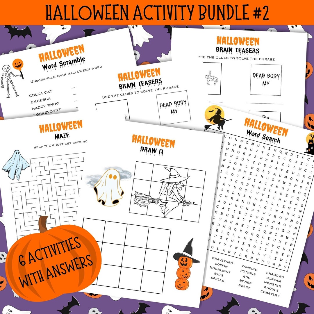 Halloween Activity Bundle, Printable Halloween Party Games for Teens ...