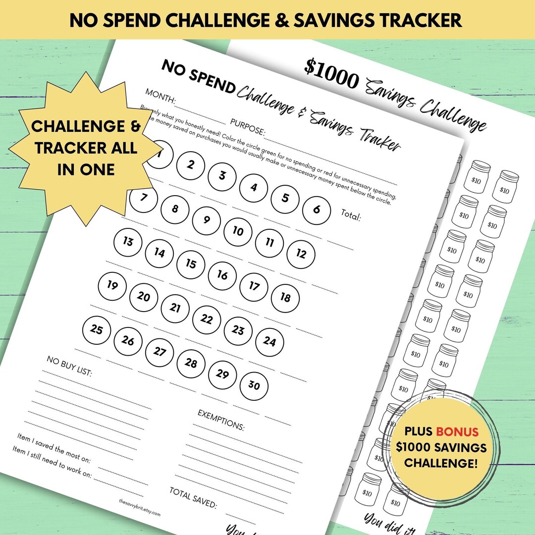 No Spend Challenge & Savings Tracker, No Spend Challenge, Savings ...