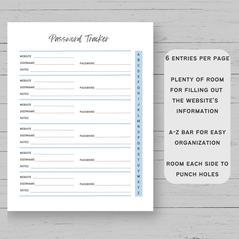 Printable Username and Password Tracker, Login Credentials Log, Online ...