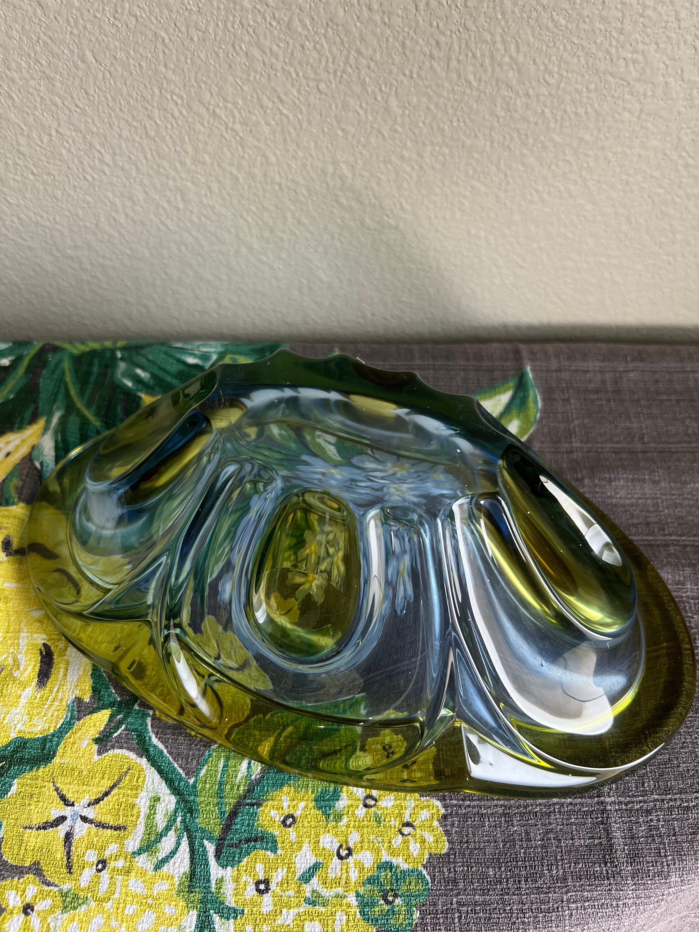 Vintage Studio Glass Bowl Heavy Green Blue - Etsy