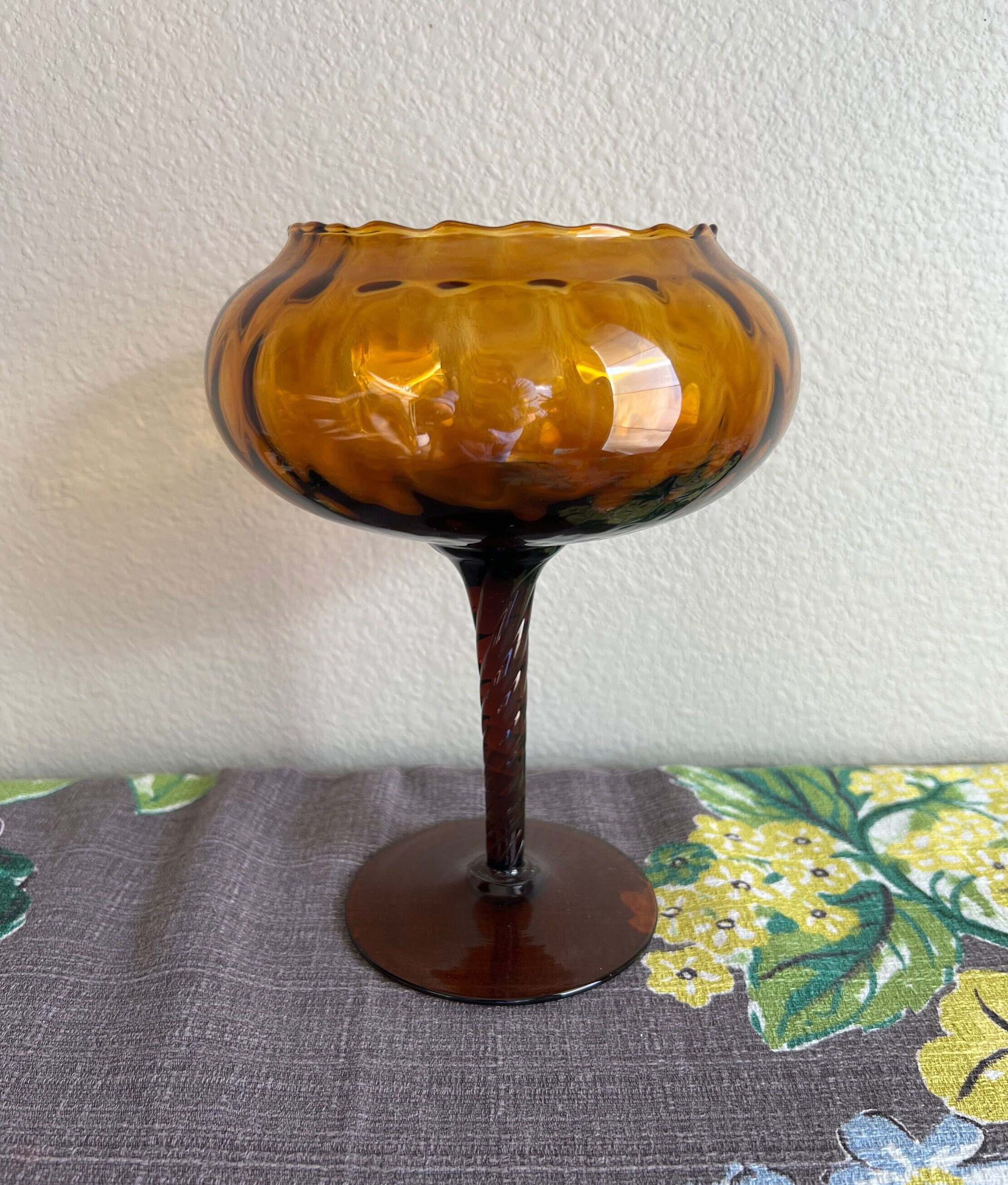 Empoli Optic Amber Glass Compote - Etsy