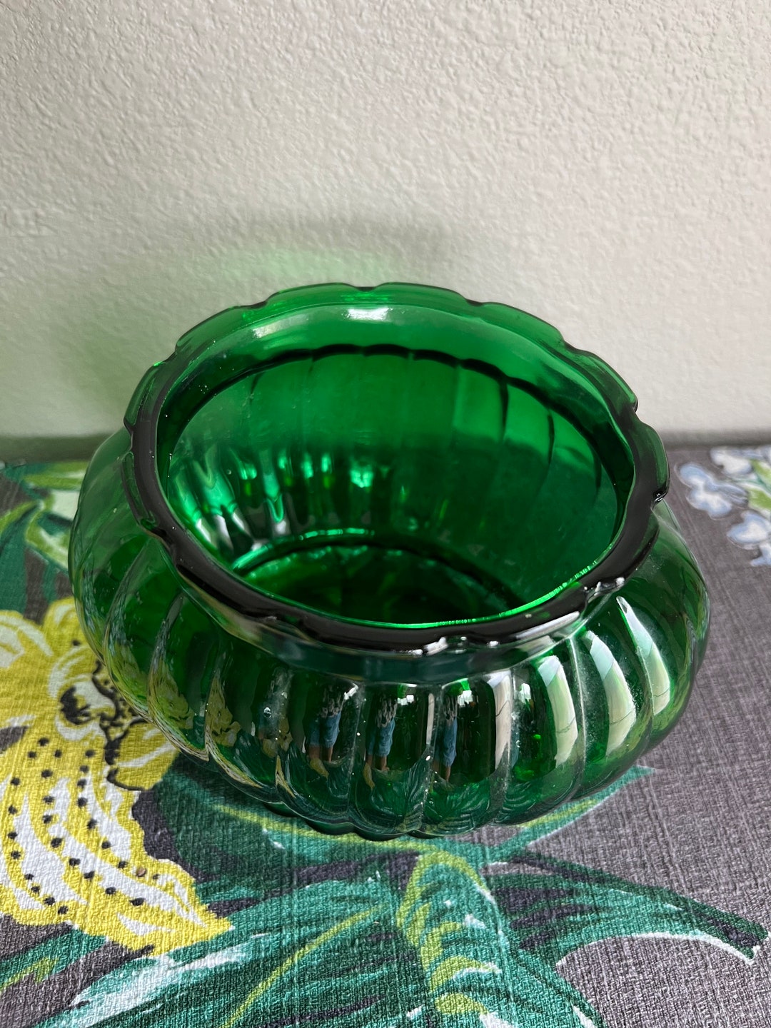 Ribbed Green Glass Hoosier Cabinet Style Storage Jar Vase - Etsy