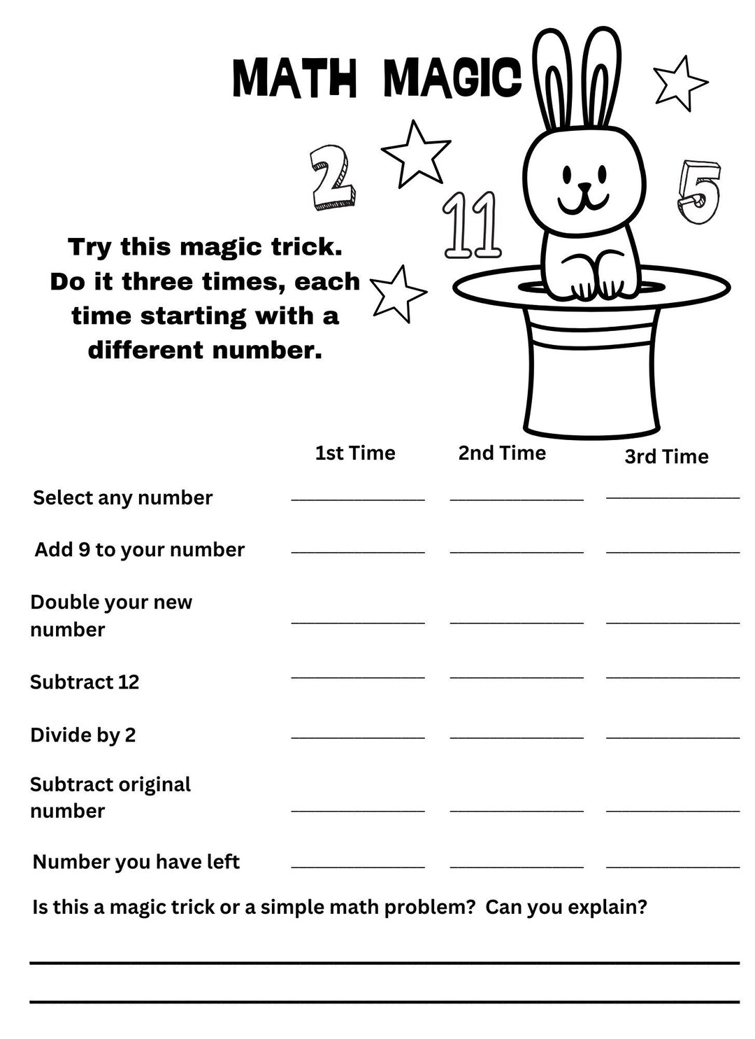 Printable Math Magic Sheet, Printable Math Sheet, Teacher Printable ...