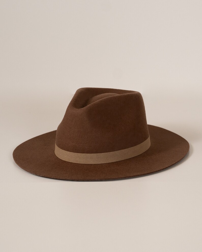 Brown Wide Stiff Brim Wool Felt Fedora Hat for Women the Lefroy - Etsy
