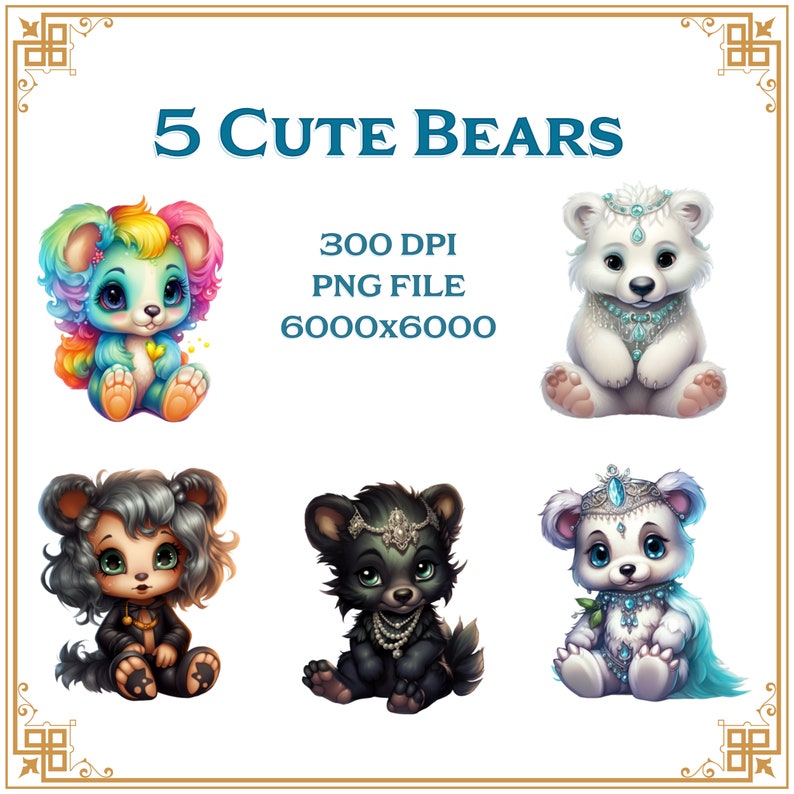 Bear Clipart Set of 5, Digital Png File, 300dpi 6000x6000 - Etsy