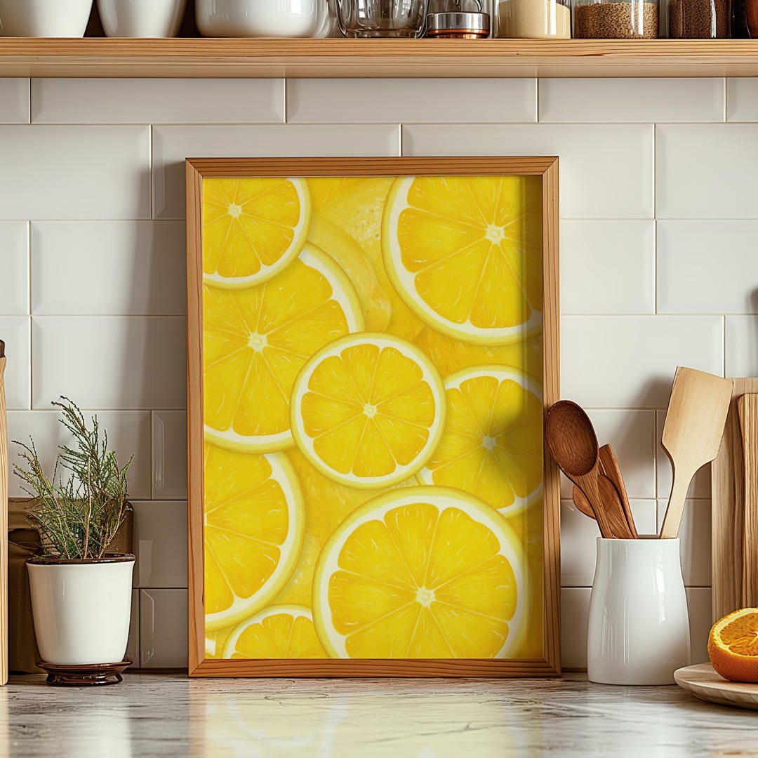 Lemon Slices Printable Poster, Cute Kitchen Decor, Abstract Wall Art ...