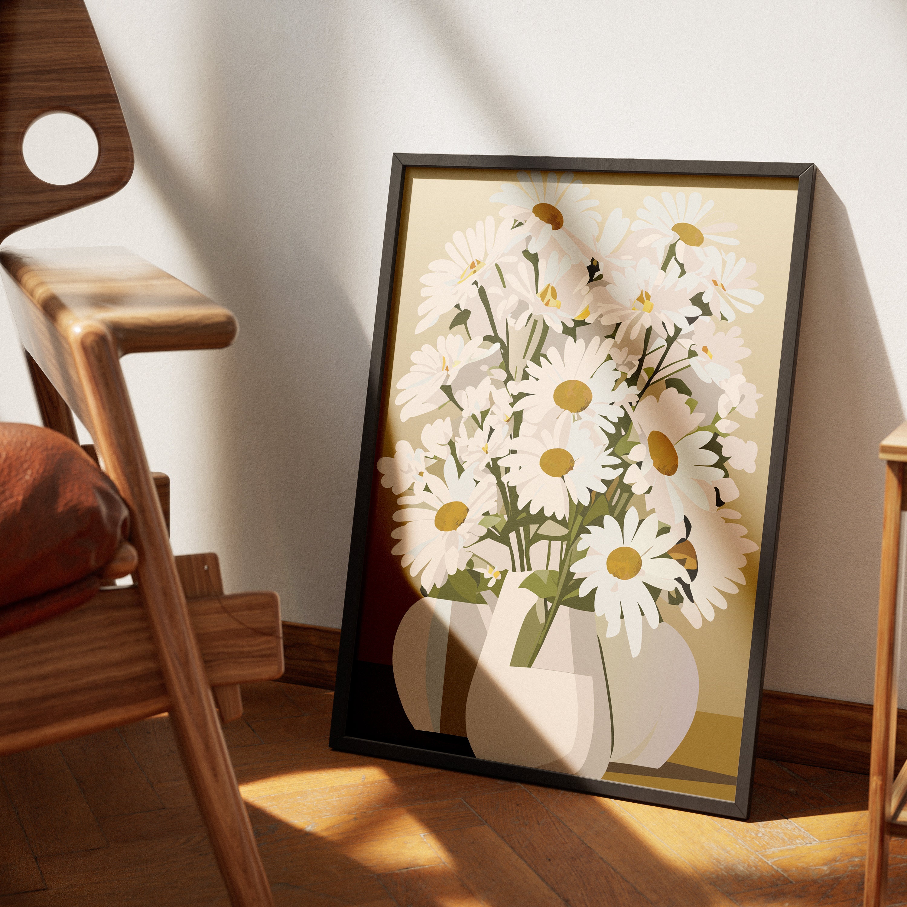 Daisies in Vases Illustration Printable Poster Neutral Art - Etsy