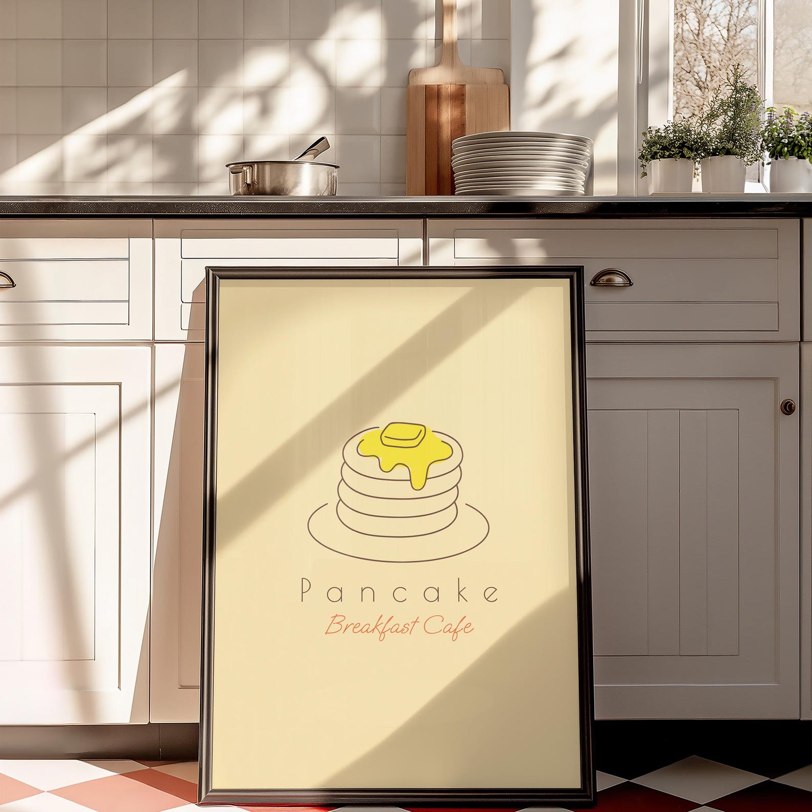 The Breakfast Cafe Printable Poster, Minimalist Pancake Print ...