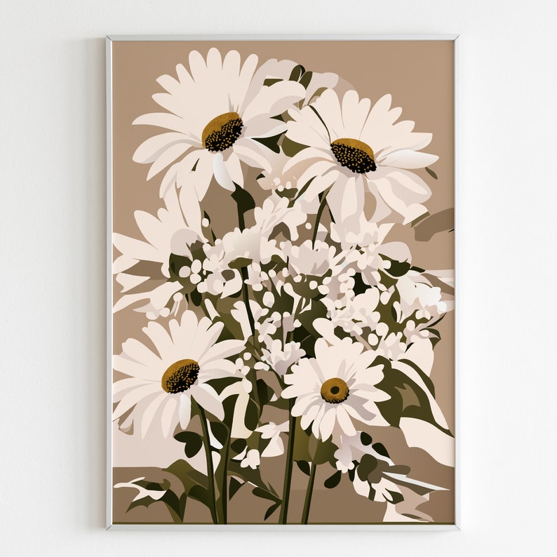 Dreamy Daisy Illustration Printable Poster, Neutral Art Print, Daisy Flower, Botanical Colorful ...