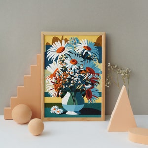 Daisies in a Vase Illustration Printable Poster 2, Neutral Art Print, Daisy Flower, Botanical ...