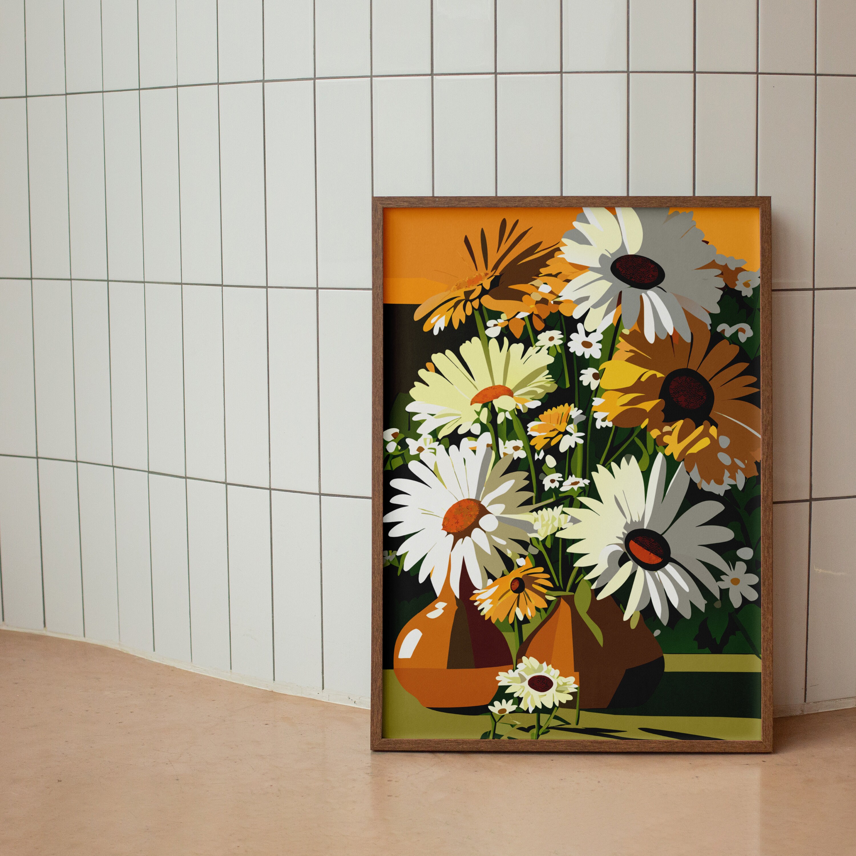 Daisies in a Vase Illustration Printable Poster, Neutral Art Print ...