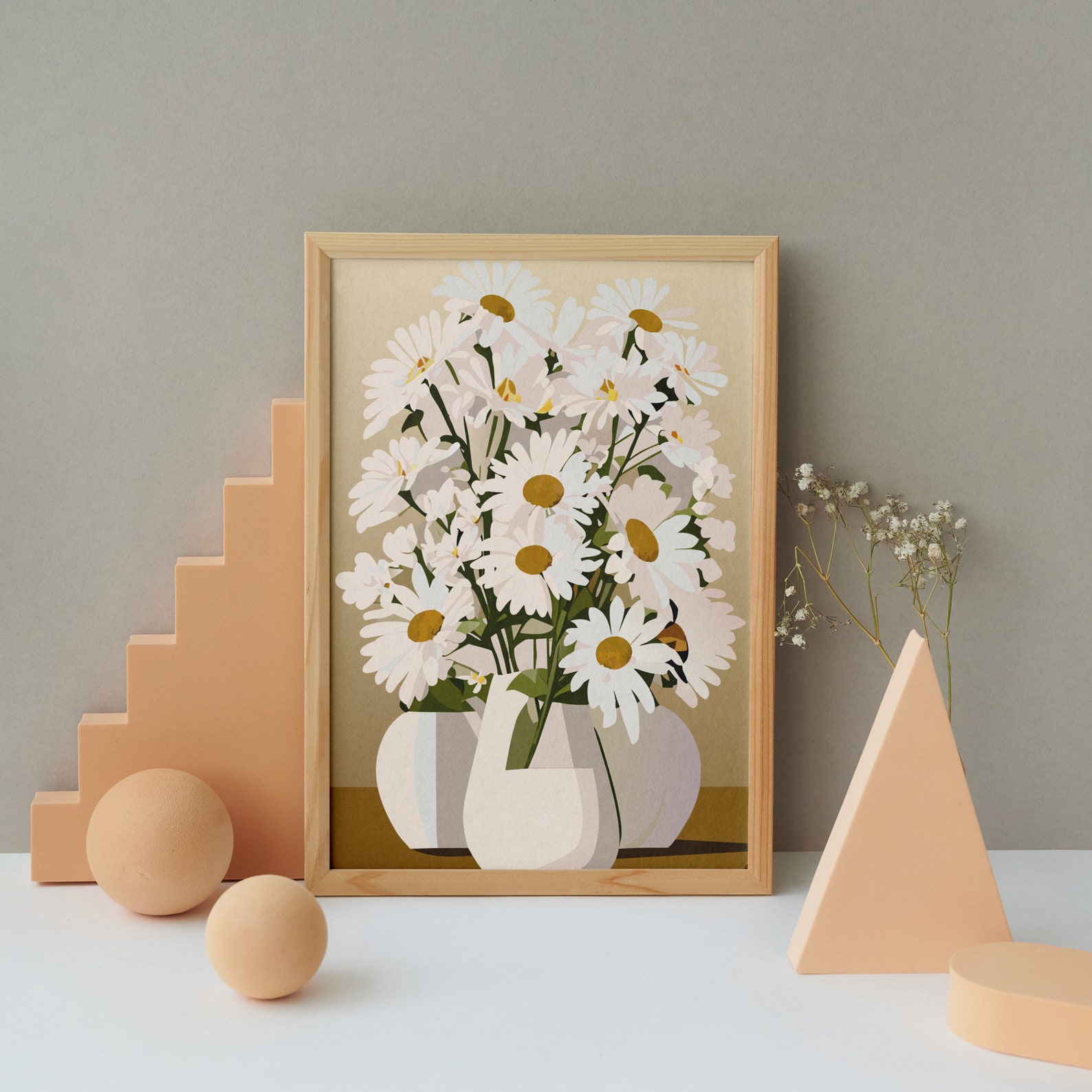 Daisies in Vases Illustration Printable Poster Neutral Art - Etsy