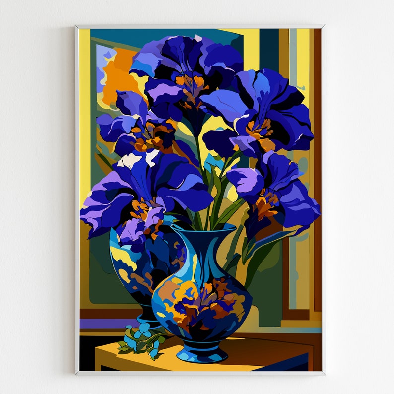 Irises in the Vase Illustration Printable Poster Neutral Art - Etsy