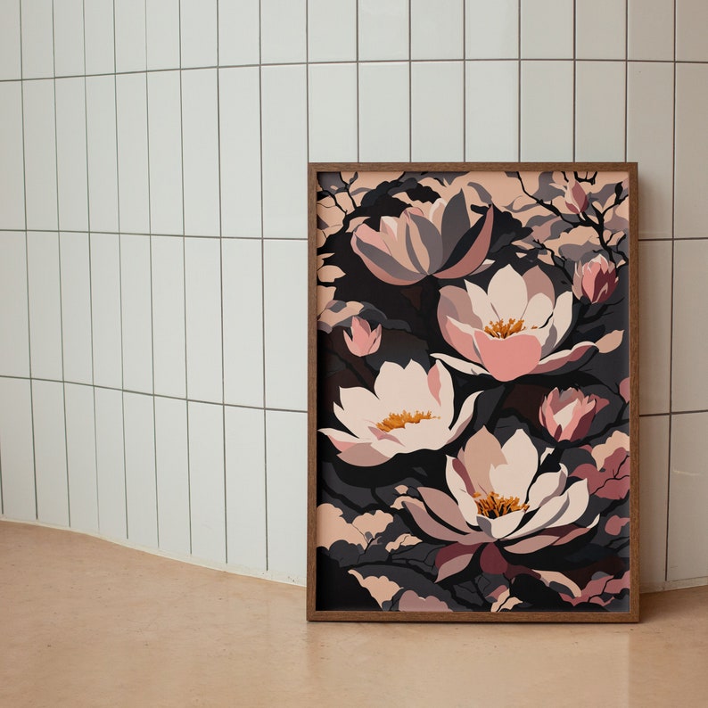 Magnolias Illustration Printable Poster, Neutral Art, Magnolia Flower ...