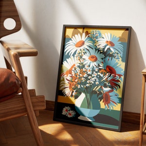 Daisies in a Vase Illustration Printable Poster 2, Neutral Art Print, Daisy Flower, Botanical ...