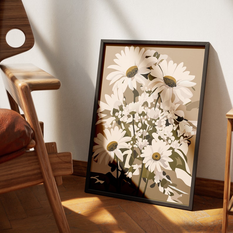 Dreamy Daisy Illustration Printable Poster, Neutral Art Print, Daisy Flower, Botanical Colorful ...