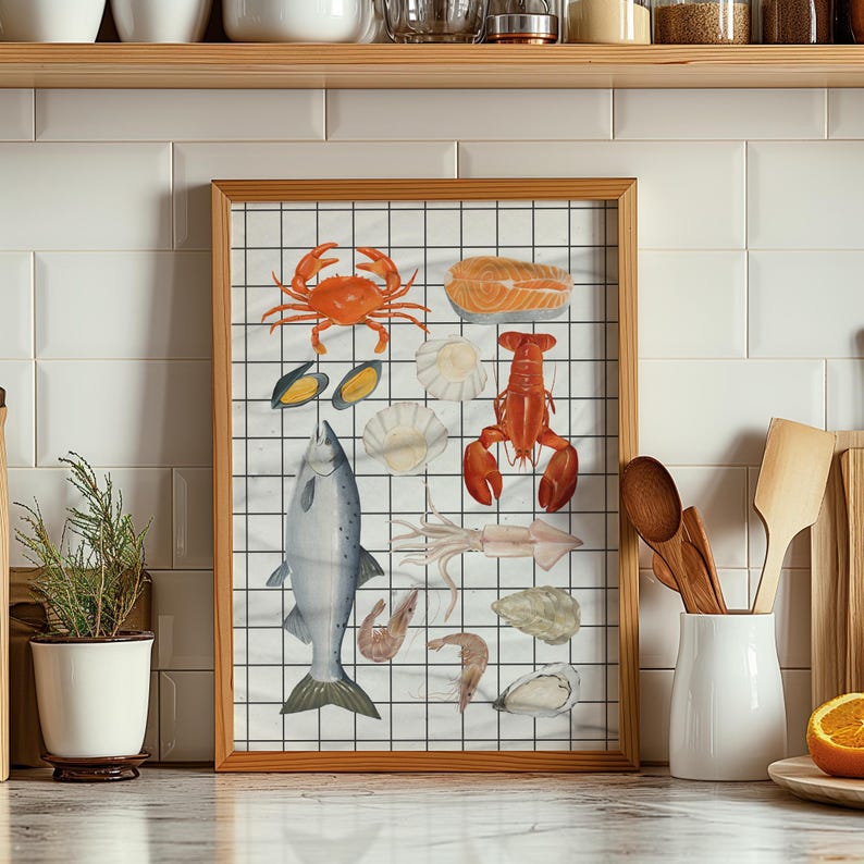 Seafood Wall Art Print, Italian Frutti Di Mare Poster (digital Download ...