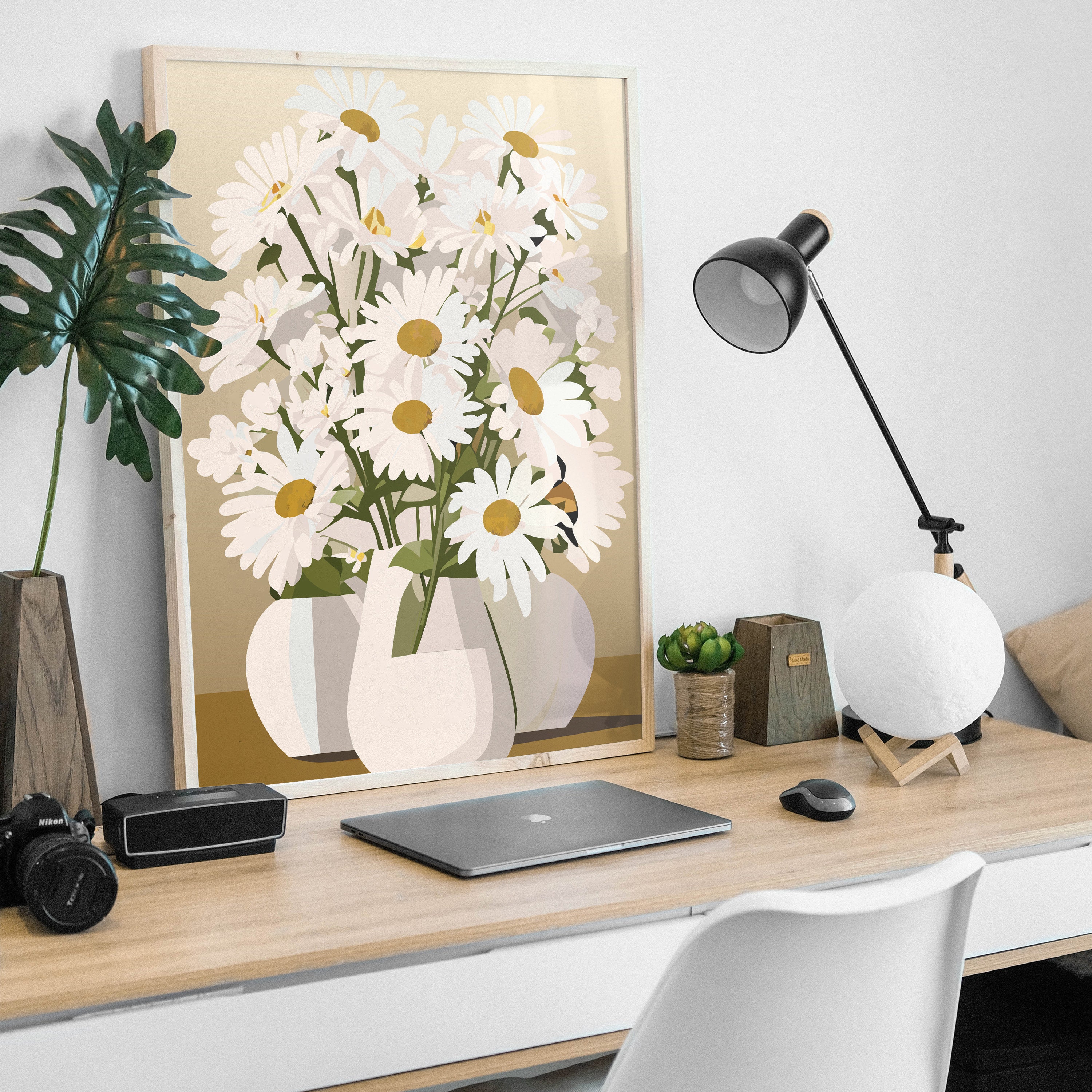 Daisies in Vases Illustration Printable Poster Neutral Art - Etsy