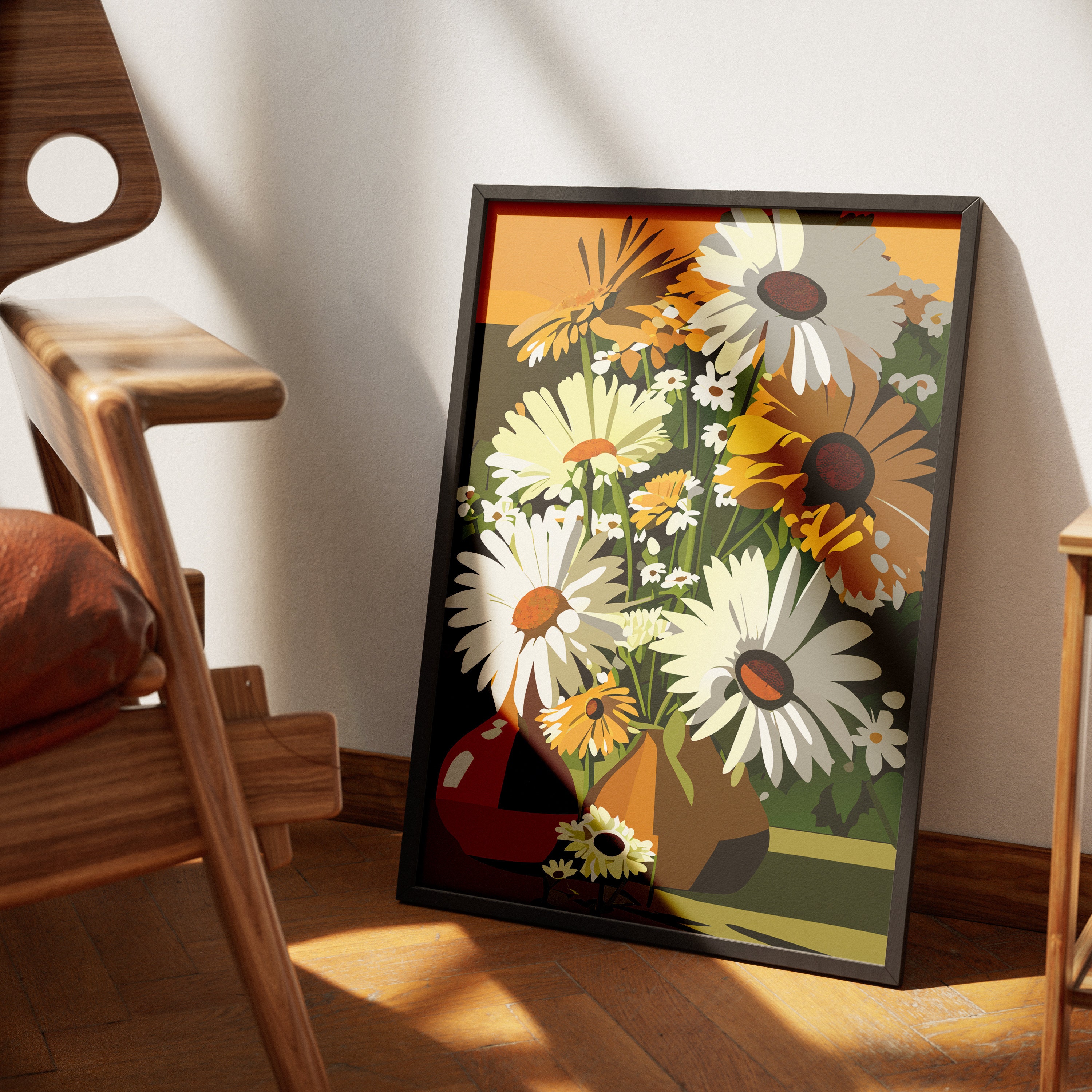 Daisies in a Vase Illustration Printable Poster, Neutral Art Print ...