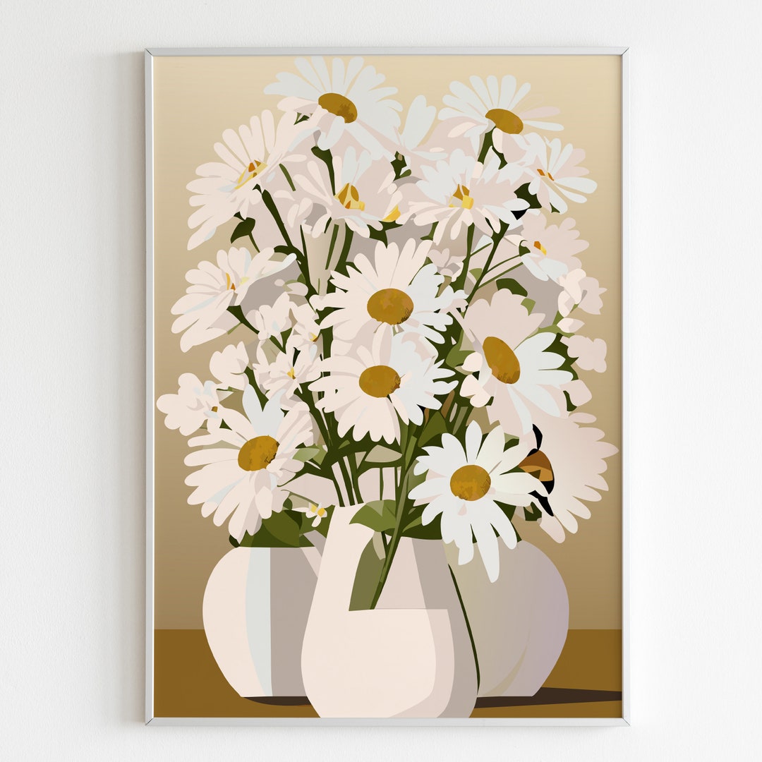 Daisies in Vases Illustration Printable Poster Neutral Art - Etsy