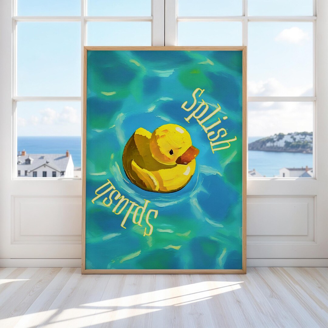 Splish Splash Rubber Duck Print, Kids Bathroom Wall Art, Playful ...