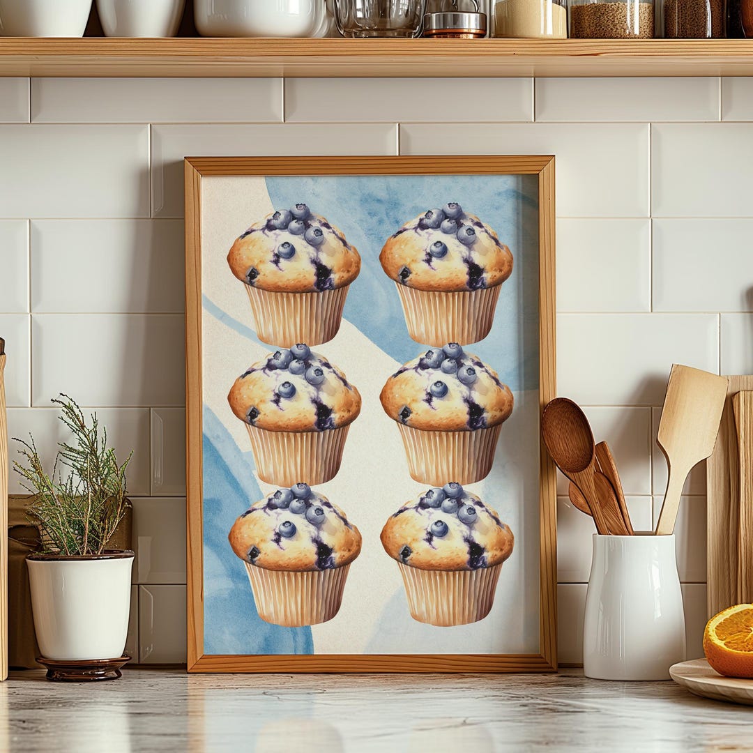 Blueberry Muffin Printable Poster, Trendy Kitchen Wall Art, Boho Food ...