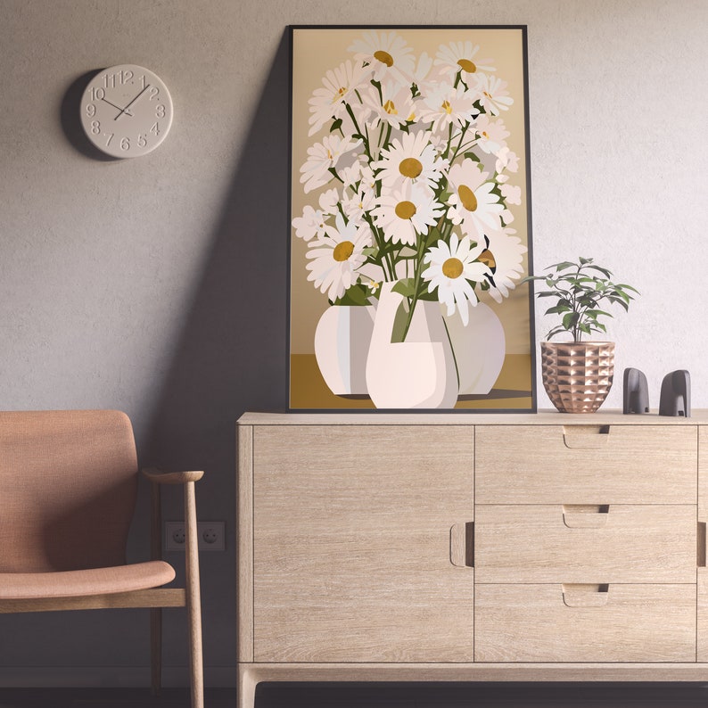 Daisies in Vases Illustration Printable Poster Neutral Art - Etsy