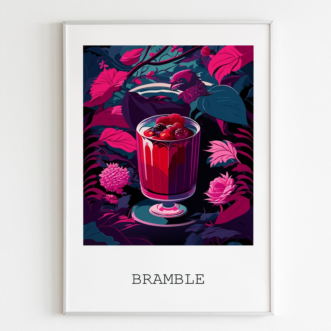 Bramble Cocktail Printable Poster 3, Bramble Illustration, Vibrant ...