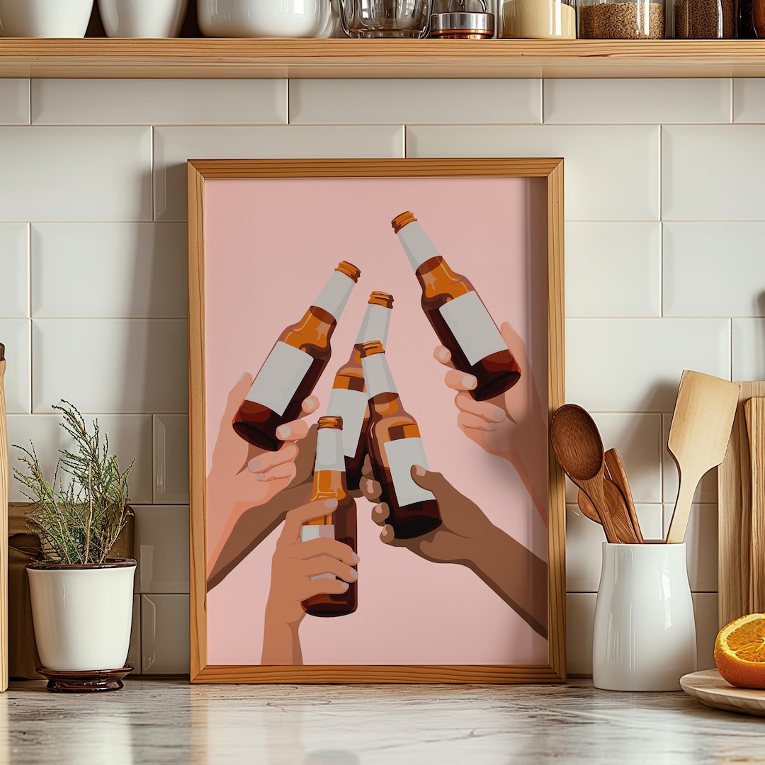 Cheers Beer Bottles Printable Poster, Bar Cart Art (digital Download ...