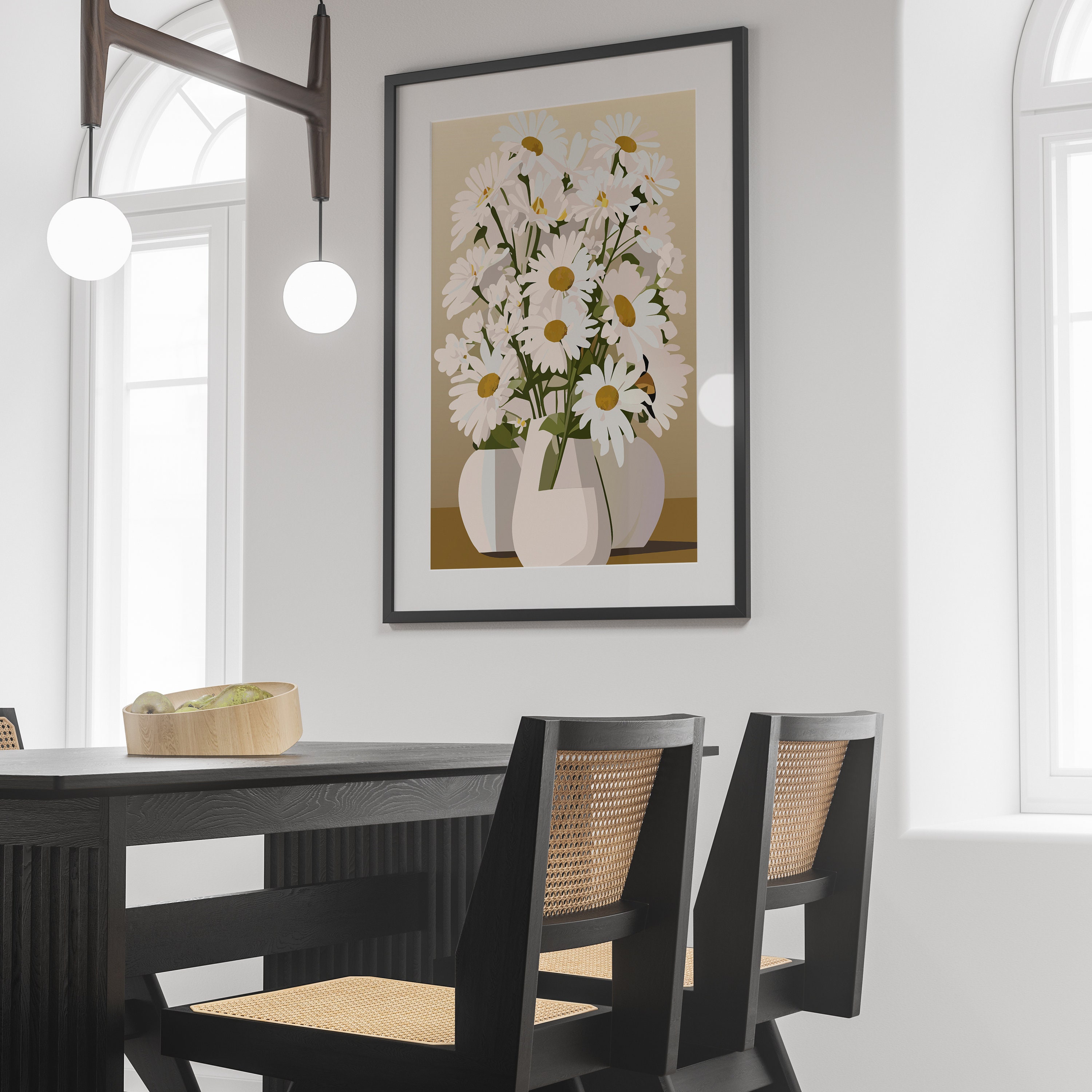 Daisies in Vases Illustration Printable Poster Neutral Art - Etsy