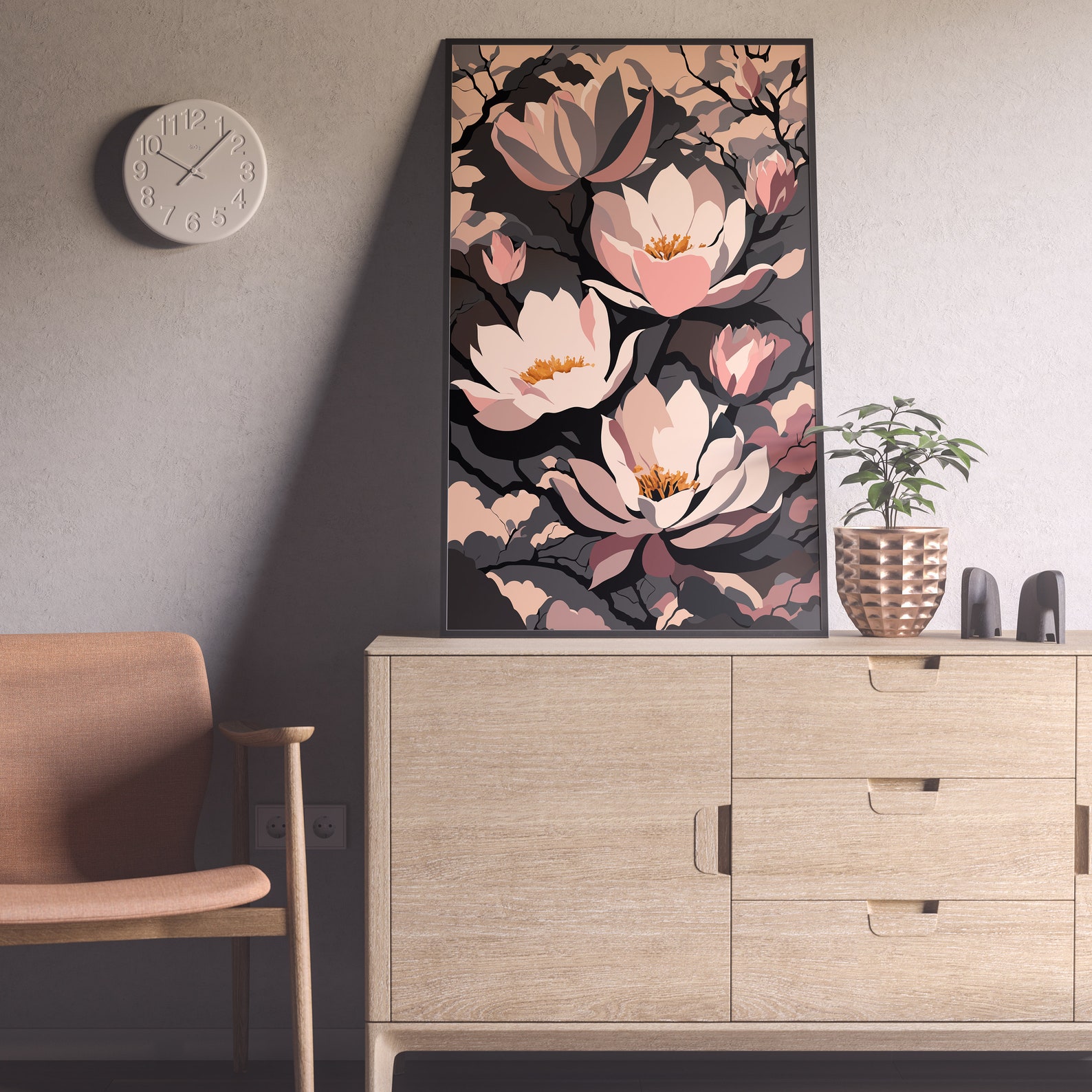 Magnolias Illustration Printable Poster, Neutral Art, Magnolia Flower ...