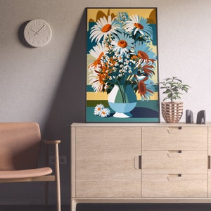 Daisies in a Vase Illustration Printable Poster 2, Neutral Art Print, Daisy Flower, Botanical ...