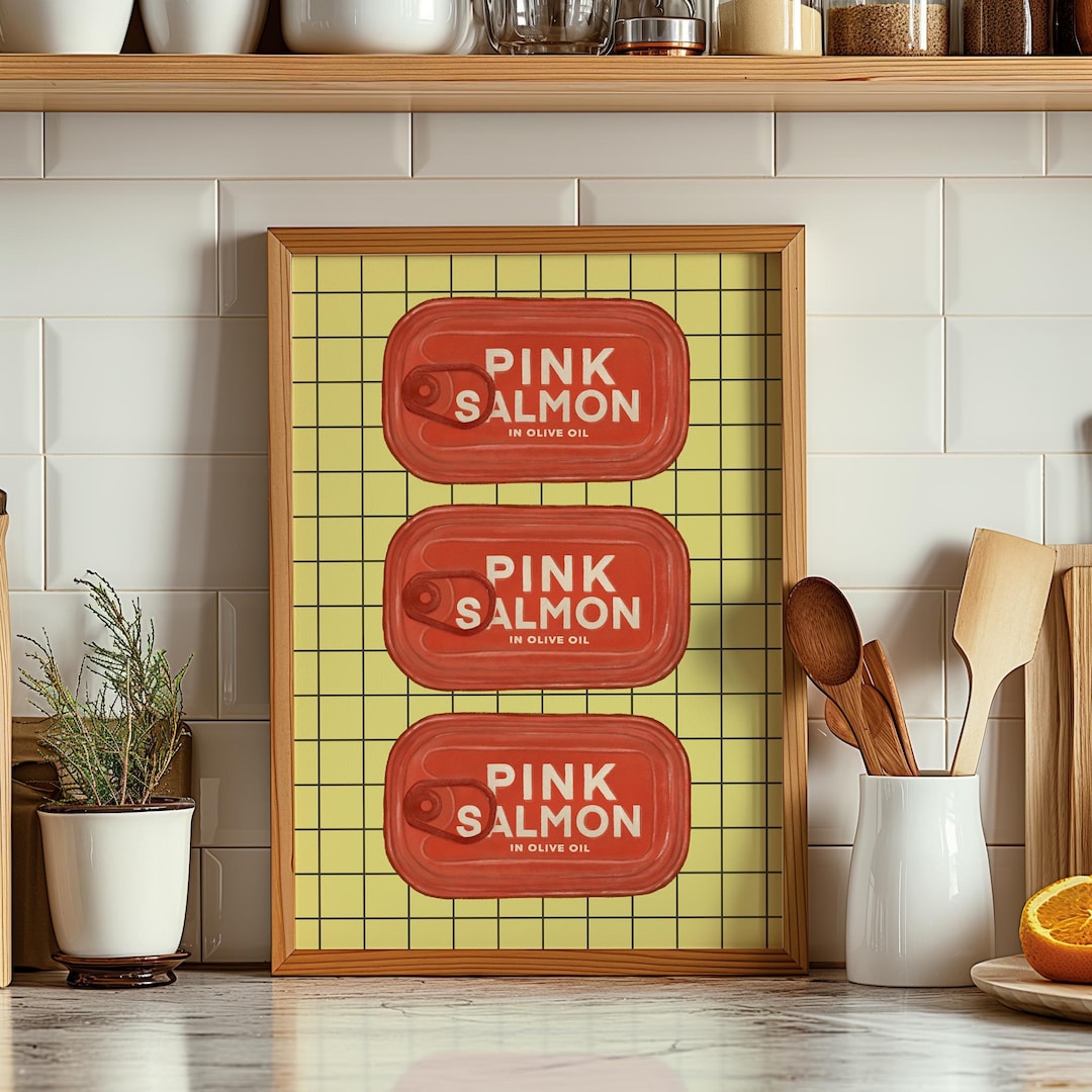 Pink Salmon Print, Food Printable Art, Fish Poster, Seafood Print ...