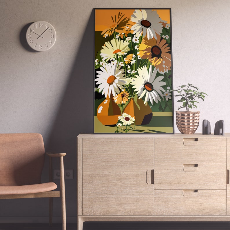 Daisies in a Vase Illustration Printable Poster, Neutral Art Print, Daisy Flower, Botanical ...