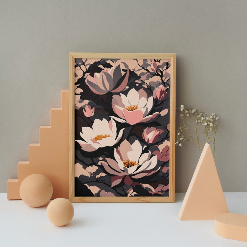 Magnolias Illustration Printable Poster, Neutral Art, Magnolia Flower ...