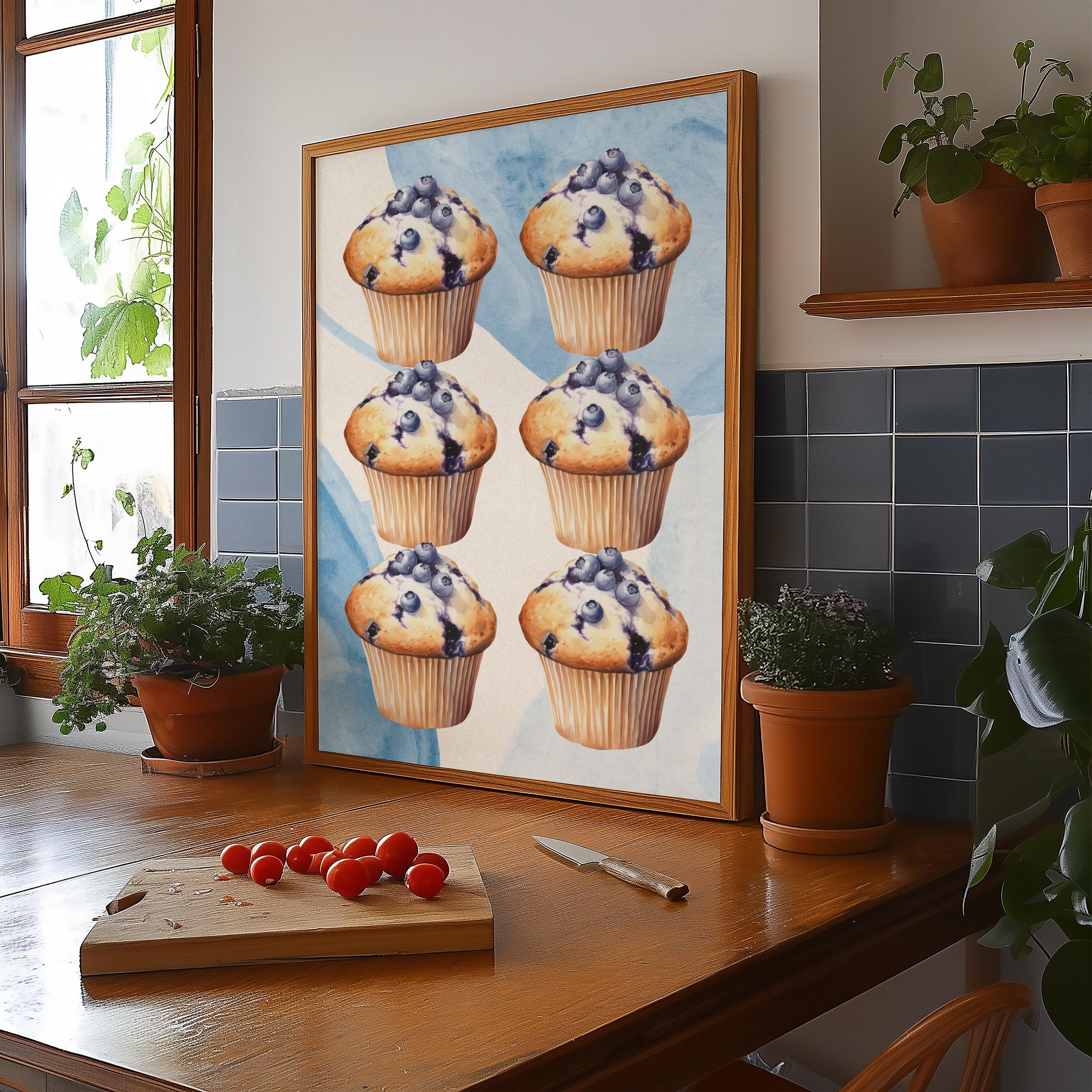 Blueberry Muffin Printable Poster, Trendy Kitchen Wall Art, Boho Food ...