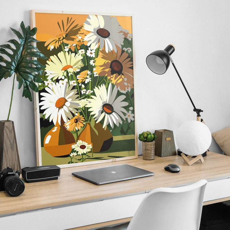 Daisies in a Vase Illustration Printable Poster, Neutral Art Print, Daisy Flower, Botanical ...