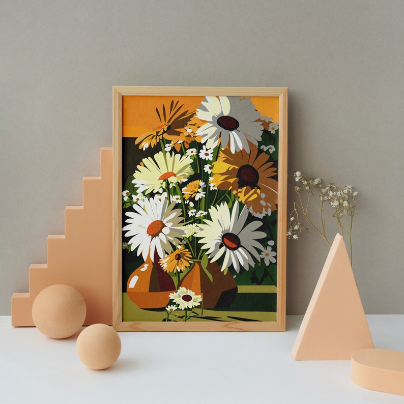 Daisies in a Vase Illustration Printable Poster, Neutral Art Print, Daisy Flower, Botanical ...