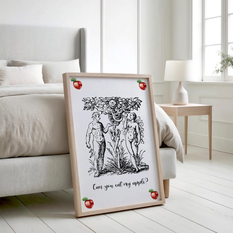 Can You Eat My Apple Printable Wall Art, Adam and Eve Poster, Cute ...