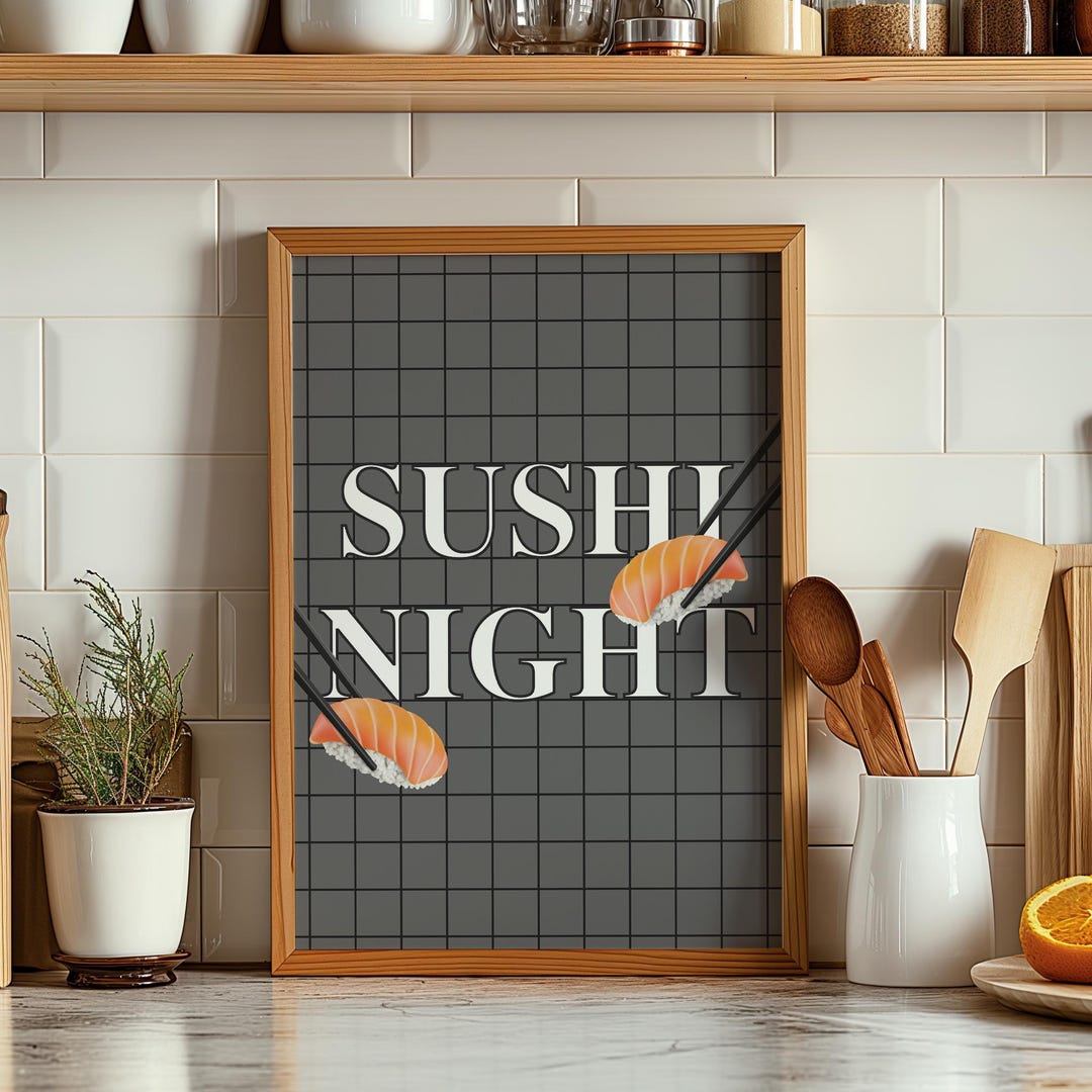 Sushi Night Printable Wall Art, Japanese Kitchen Wall Print, Trendy ...