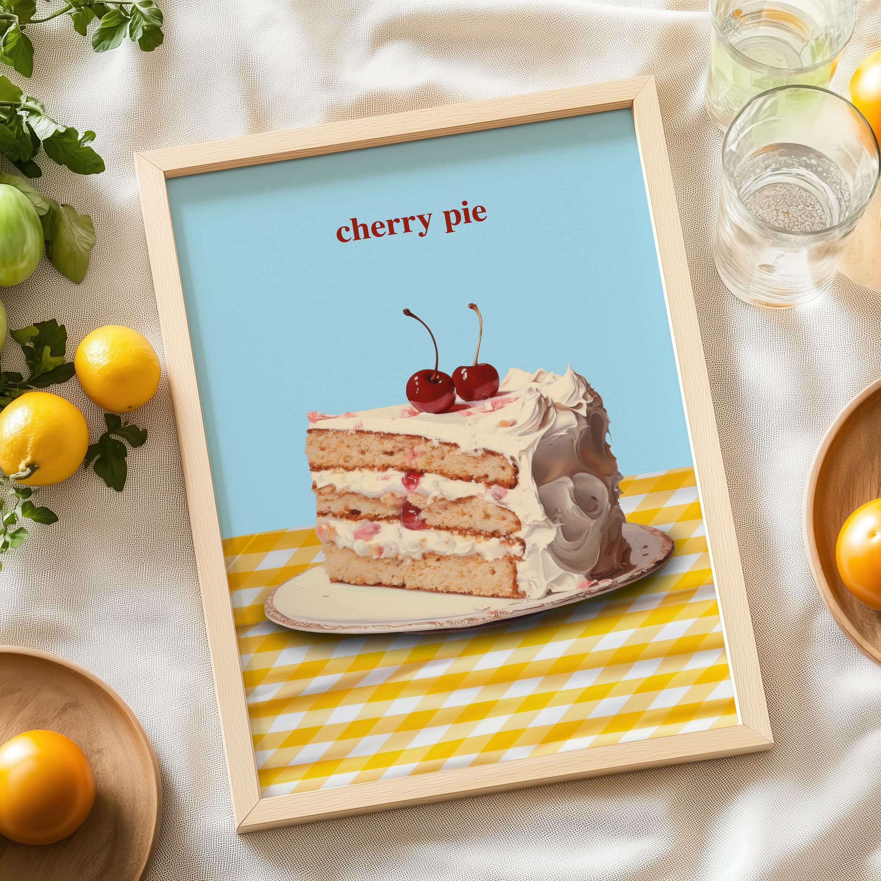 Retro Cherry Pie Printable Poster, Cute Kitchen Wall Decor, Colorful ...