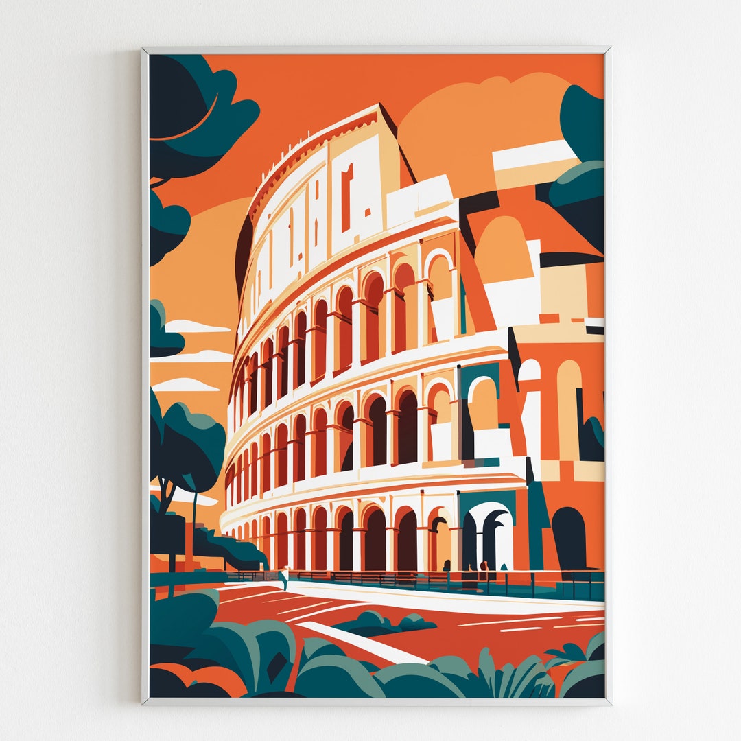 Rome Colosseum Printable Travel Poster, City View Illustration ...