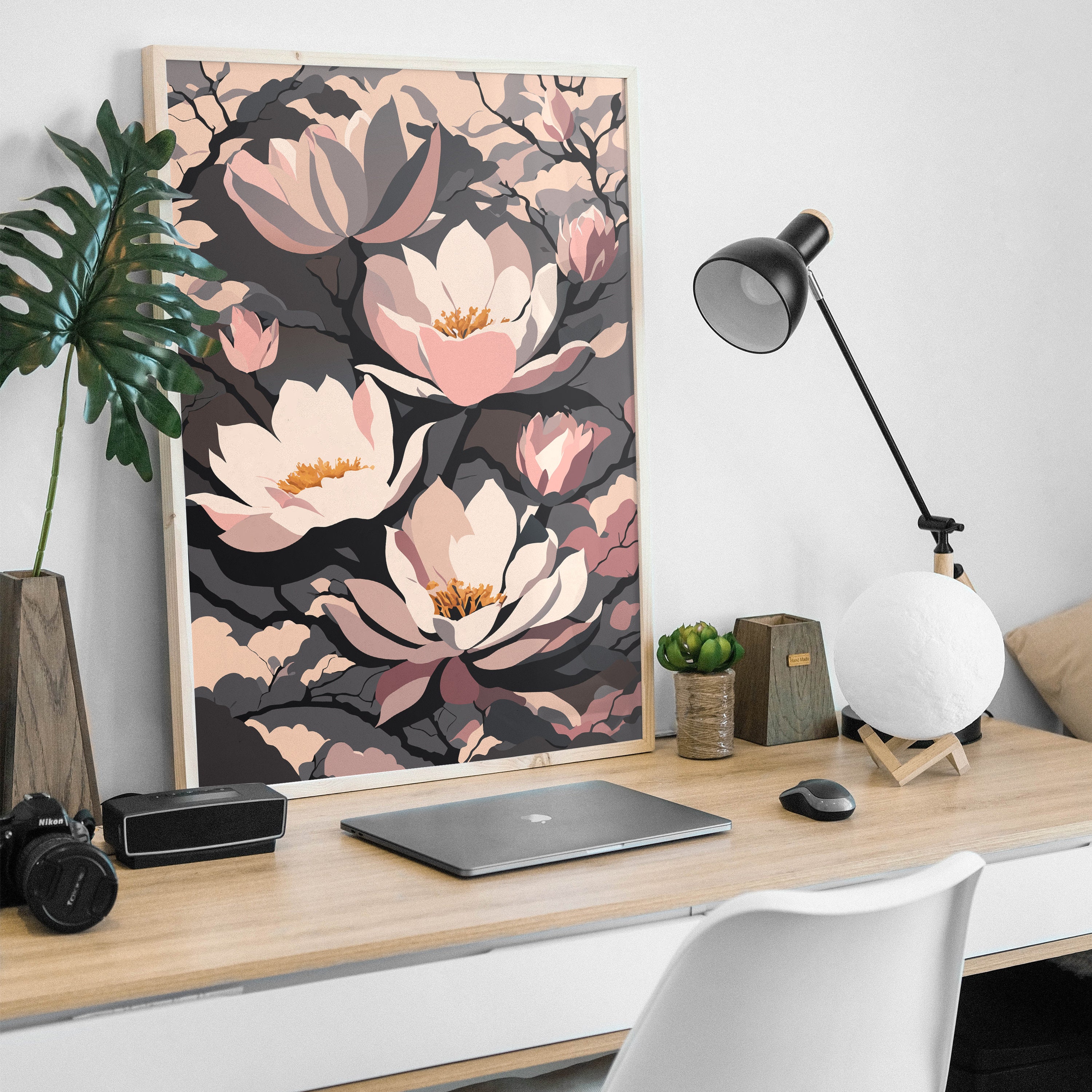 Magnolias Illustration Printable Poster, Neutral Art, Magnolia Flower ...