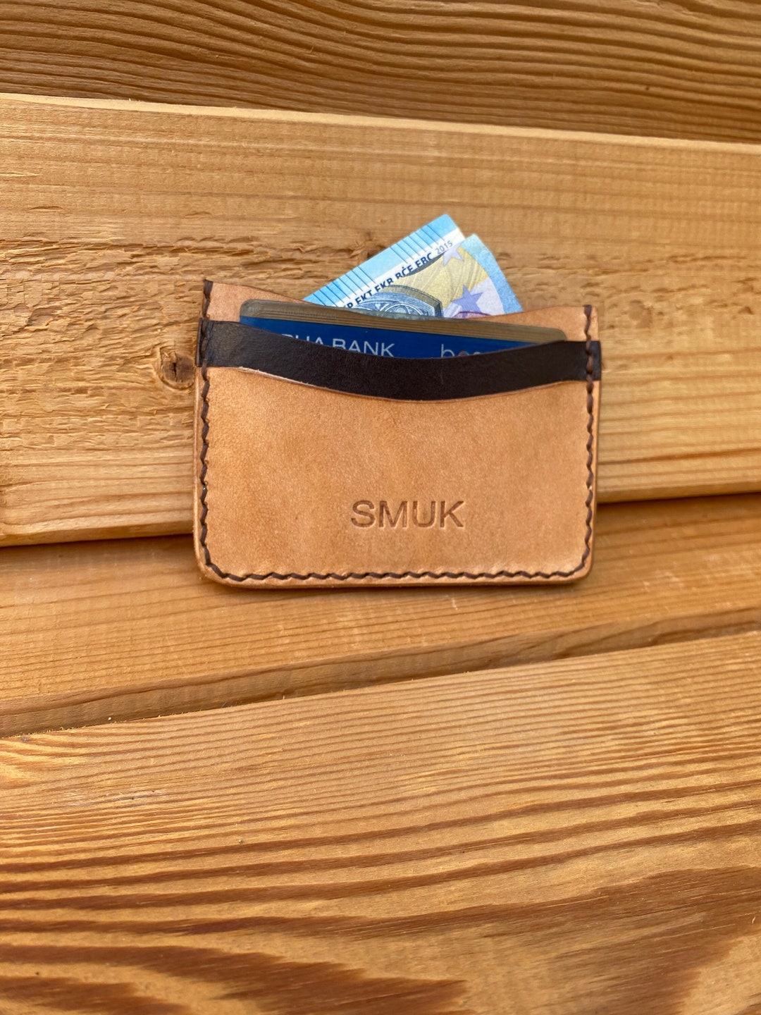 Handmade Leather Card Wallet, Card Holder Narural Leather & Black ...