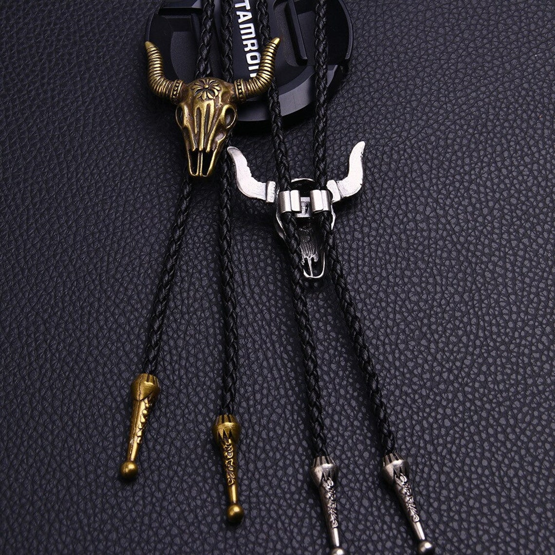 Bronze/silver Leather Boot Lace Cow Steer Skull Bolo Tie, Cowboy ...