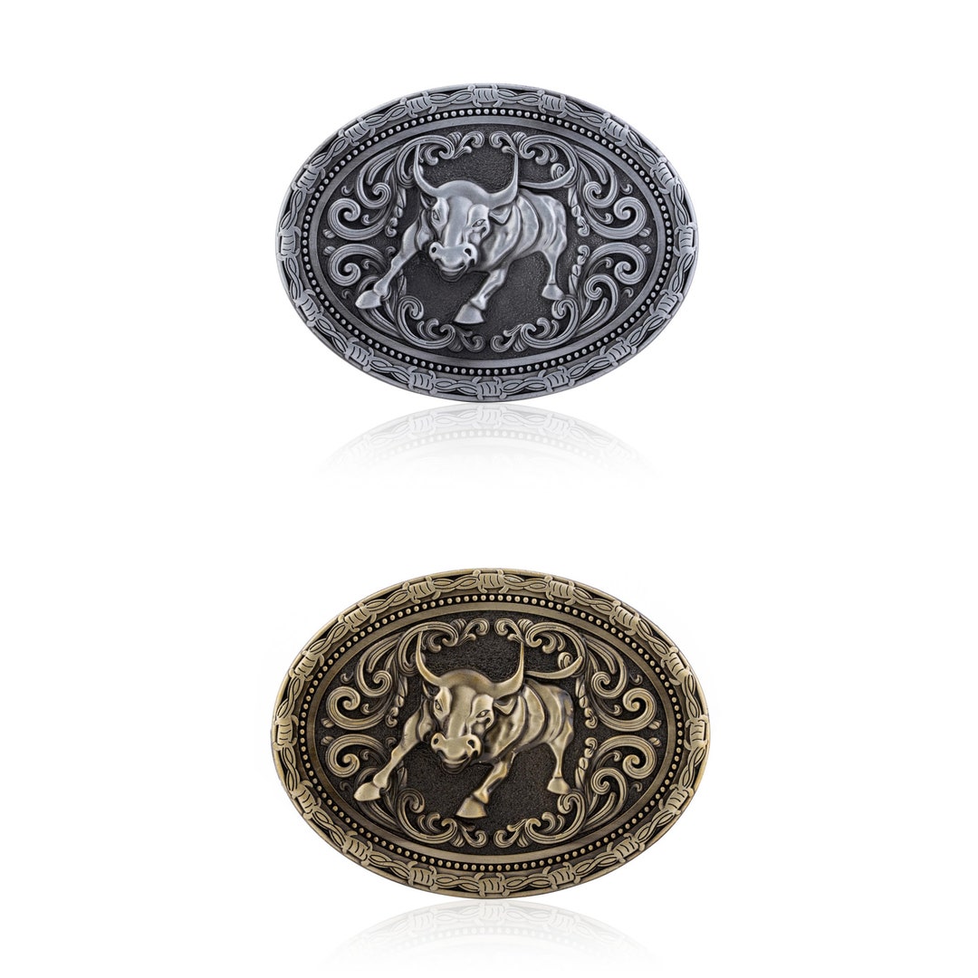 Bronze / Silver Charging Bull Belt Buckle Mens / Womens Running Taurus ...