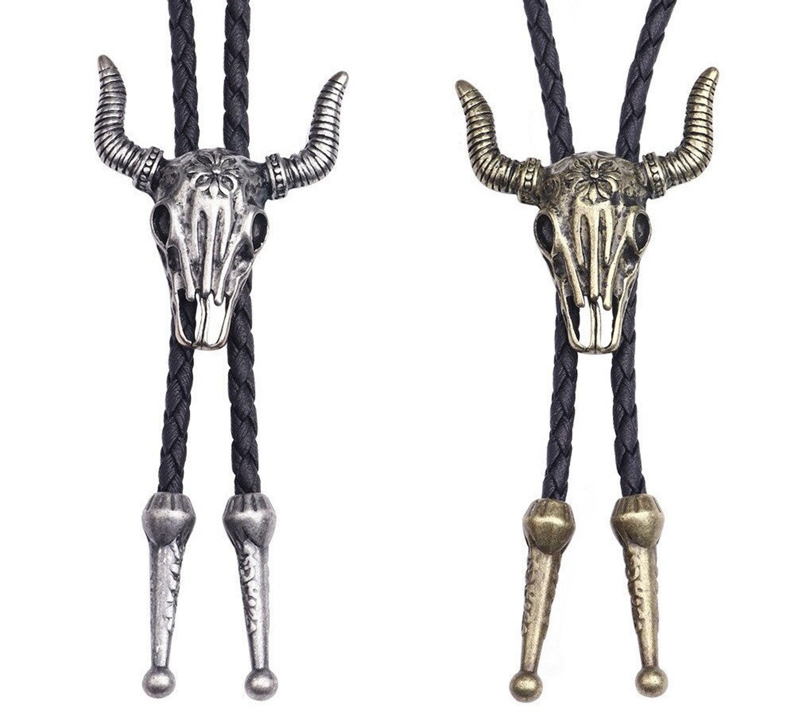 Bronze/silver Leather Boot Lace Cow Steer Skull Bolo Tie, Cowboy ...