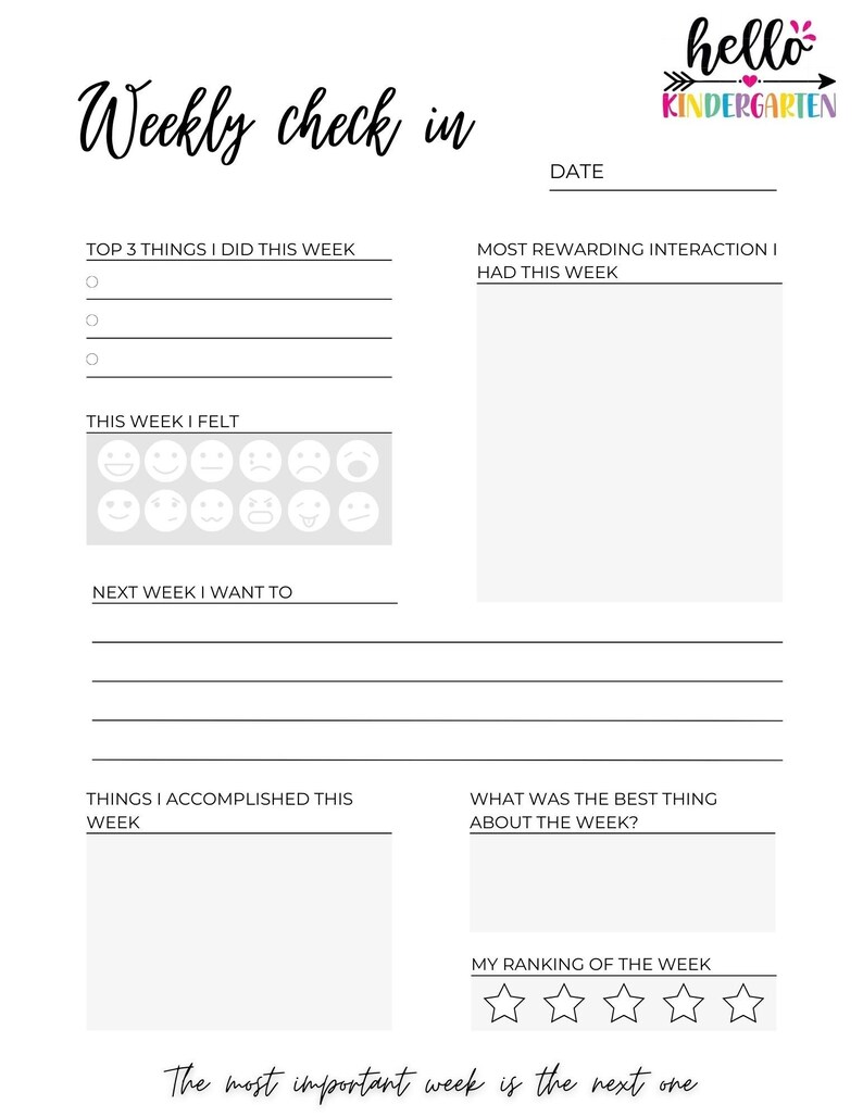 Weekly Check in Worksheet for Kindergarten Class Rooms - Etsy