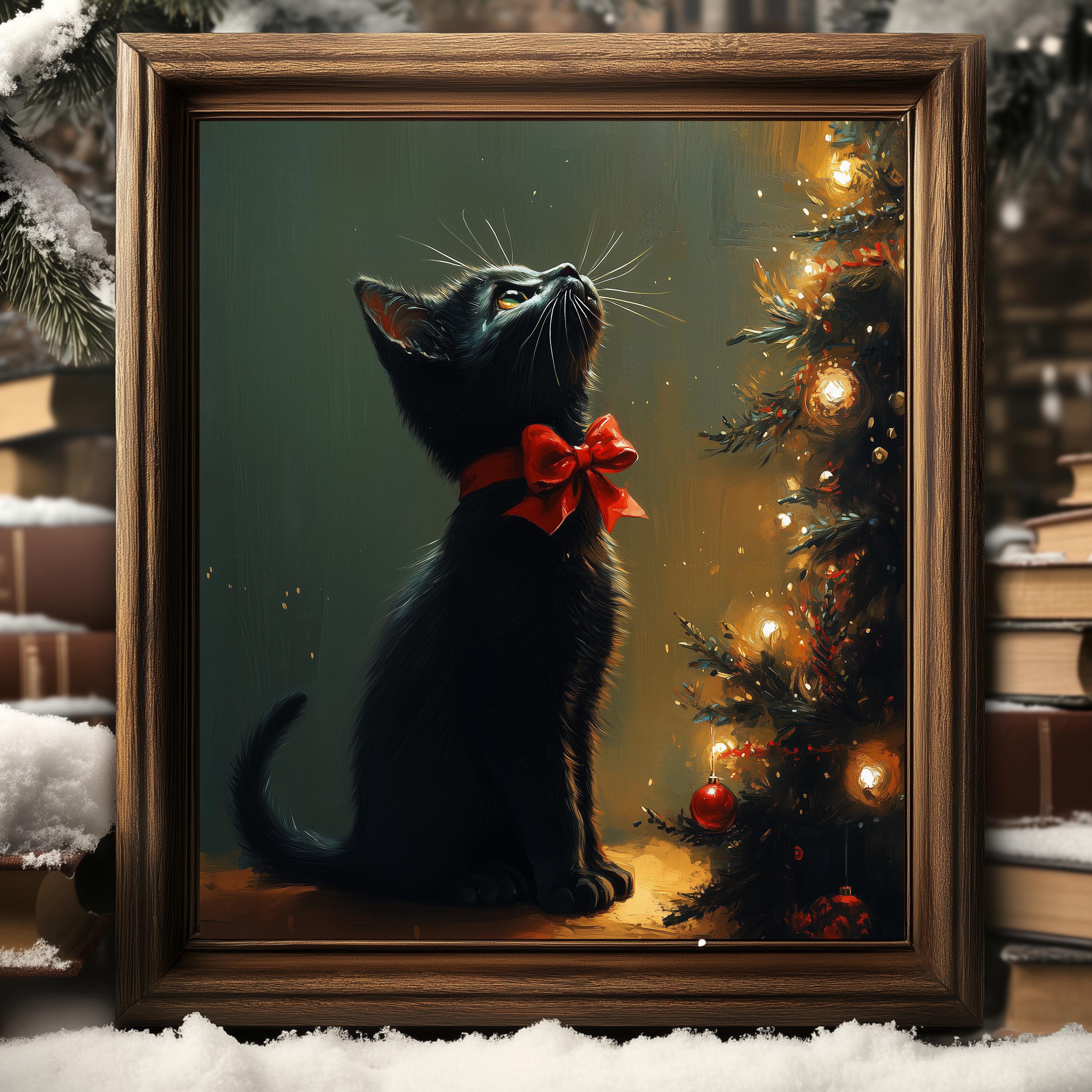 Christmas Tree Kitten Print | Holiday Home Decor | Christmas Wall Art ...