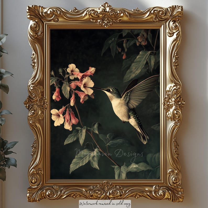 Hummingbird Art Print | Vintage Botanical Bird Decor | Nature Wall Art ...